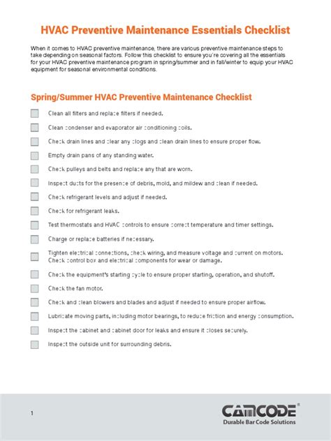 Hvac Preventive Maintenance Checklist Pdf Energy Technology