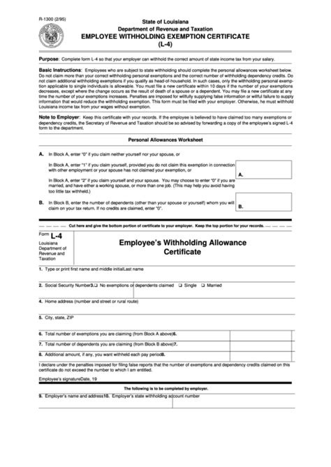 Fillable Form L 4 Employees Withholding Allowance Certificate