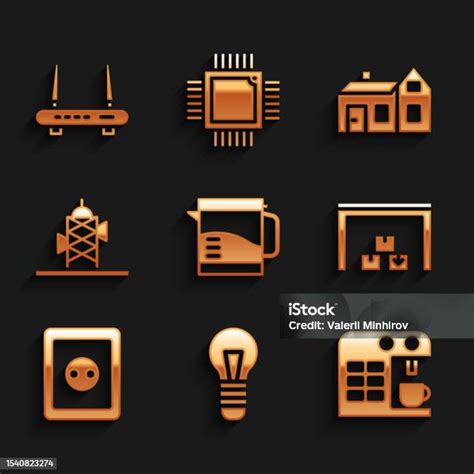 전기 주전자 전구 커피 머신 창고 전기 콘센트 안테나 집 및 라우터 및 Wifi 신호 아이콘을 설정합니다 벡터 0명에 대한 스톡 벡터 아트 및 기타 이미지 Istock