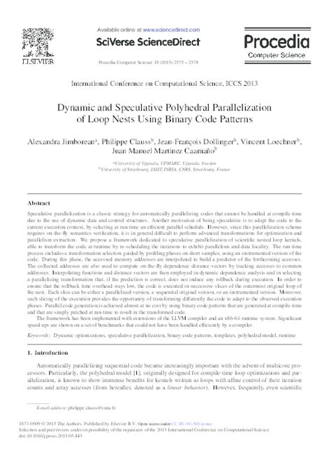 Pdf Dynamic And Speculative Polyhedral Parallelization Of Loop Nests