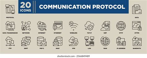 Communication Protocol Icon Set Featuring Essential Stock Vector Royalty Free 2566849481