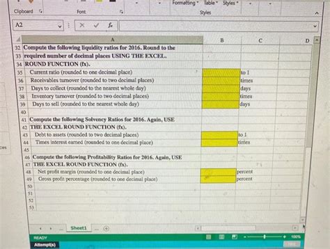 Solved Calculating Select Ratios Using Excels Round And
