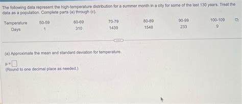 Solved The Following Data Represent The High Temperature
