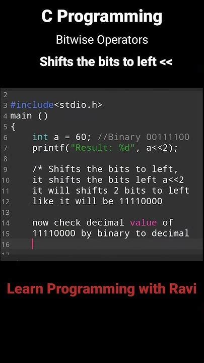 c programming bitwise operators shifts the bits to left shorts