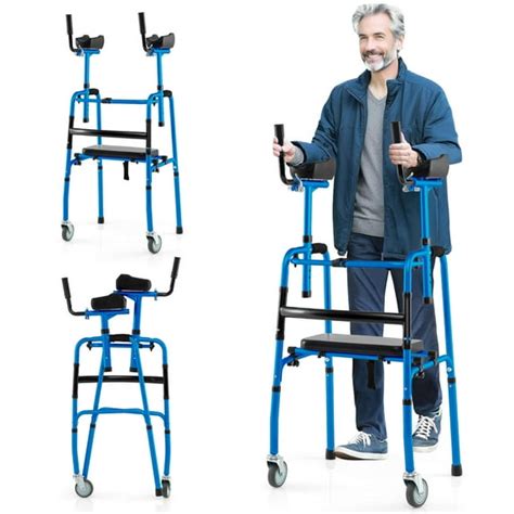 Costway Versatile Rolling Walker All Terrain Stand Assist Walker With 2
