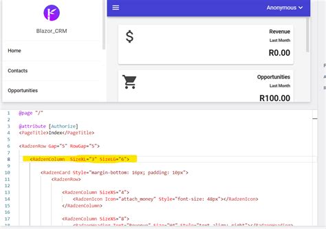 crm dashboard not displaying values when running application radzen