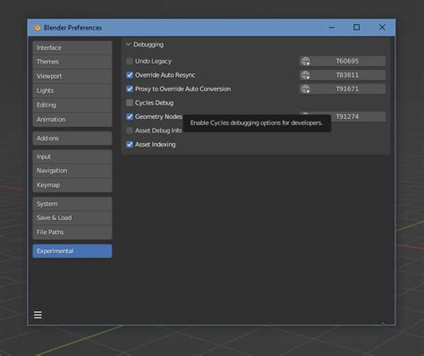 is there a performance debug visualization setting in cycles and or
