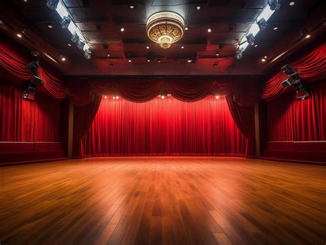 Theater Stage With Red Curtain Lighting Wooden Floor Insane Detail