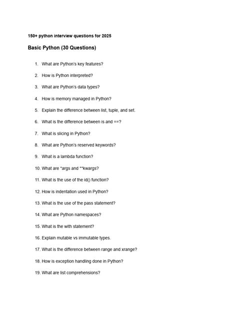 Python Interview Questions Pdf Python Programming Language