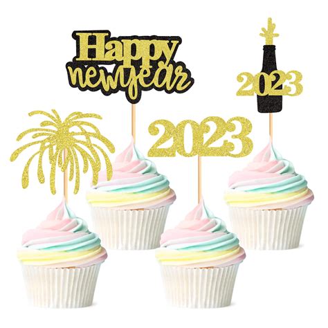 Buy Ercadio 24 Pack 2023 Happy New Year Cupcake Topper Hello 2023