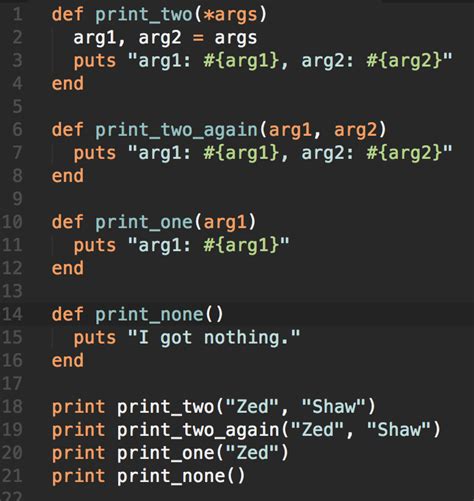 learn ruby the hard way ex18 names variables code and functions