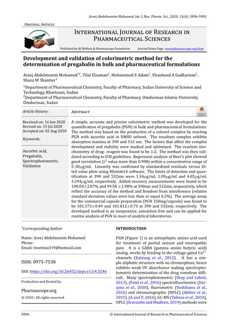 Pdf Development And Validation Of Colorimetric Method For The