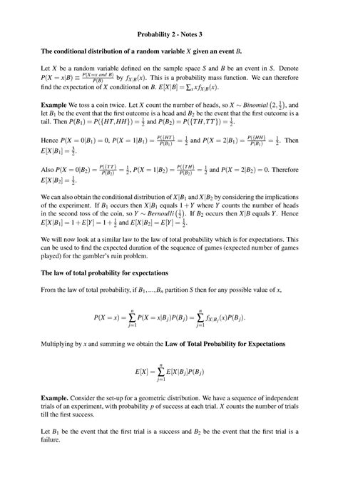 Notes 3 The Conditional Distribution Of A Random Variable X Given An