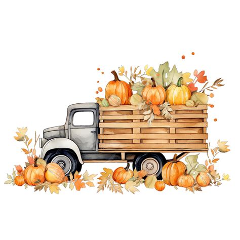 Premium Ai Image Cute Watercolor Fall Hayride With Pumpkins Illustration