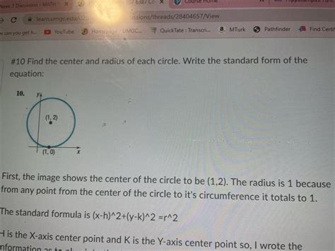 Help Finding Center And Radius Of The Circle R Askmath
