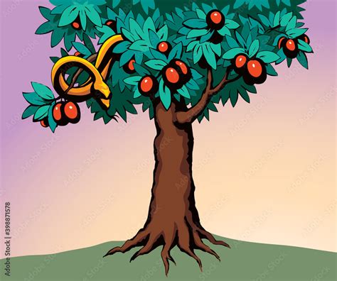 Serpent On The Tree Knowledge Of Good And Evil Vector Drawing Stock Vector Adobe Stock