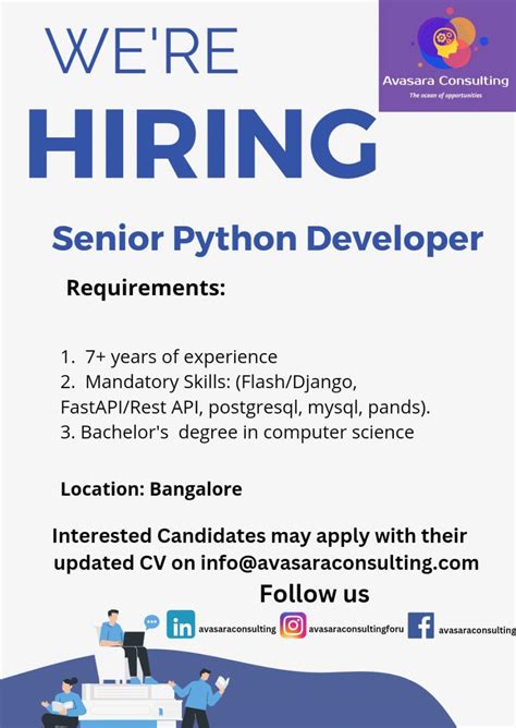 Avasara Consulting On Linkedin Pythonjobs Hiringnow Seniorpythondeveloper Techcareers