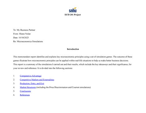 Eco 201 Project Final Project Eco 201 Project To My Business Partner