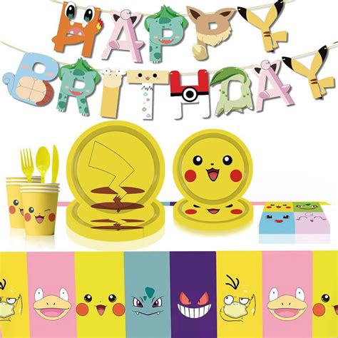 Pikachu Birthday Decorations Kit Pikachu Birthday Party Supplies Set Includes Plates And Cups