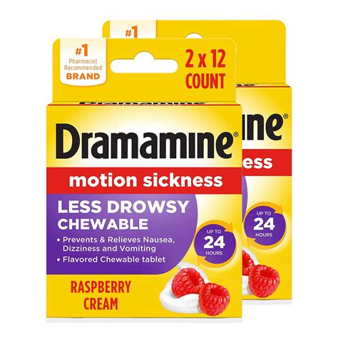 Chewable Less Drowsy Motion Sickness Relief Raspberry