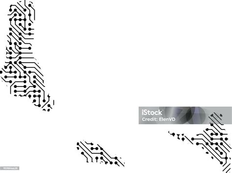 검은 인쇄 된 보드 칩 및 라디오 구성 요소에서 코모로의 추상 도식 지도 컴퓨터 전자 제품 프로세서 마더보드입니다 벡터 일러스트입니다 0명에 대한 스톡 벡터 아트 및 기타