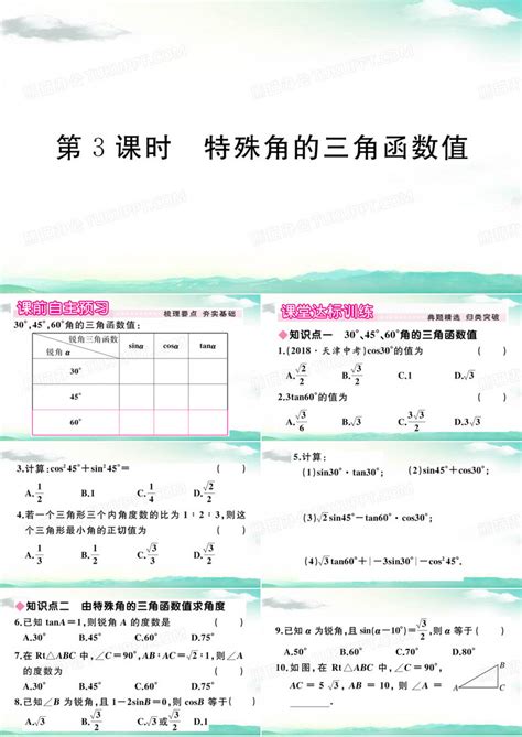 【最新】九年级数学 Rj 28 1第3课时特殊角的三角函数值 习题课件ppt模板下载 编号qdprgryr 熊猫办公