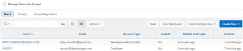 how to create workspace user in oracle apex learning database by example