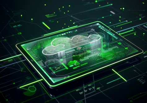 Futuristic Cloud Computing Concept With Neon Lights On Digital Tablet Modern Technology And Data