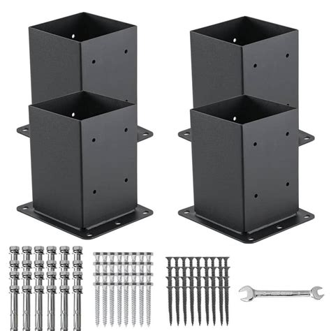 Angel Sar 4 In X 4 In Black Steel Post Base Deck Post Bracket For
