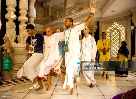 Devotee In The Krishna Balarama Temple Vrindavan India High Res Stock