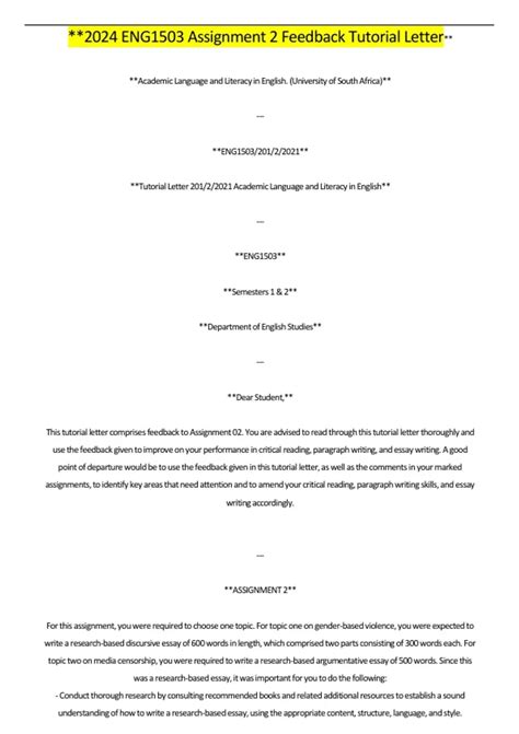 2024 Eng1503 Assignment 2 Feedback Tutorial Letter Eng1503 Stuvia Us