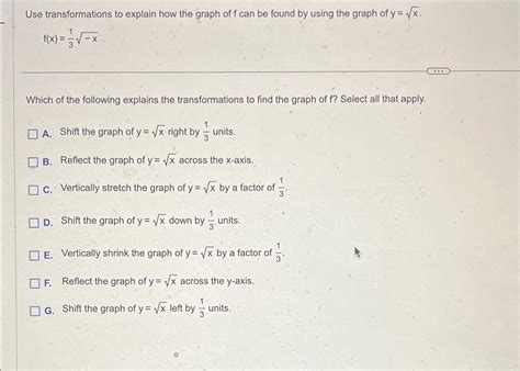 Solved Use Transformations To Explain How The Graph Of F