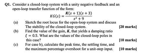 solved q1 consider a closed loop system with a unity
