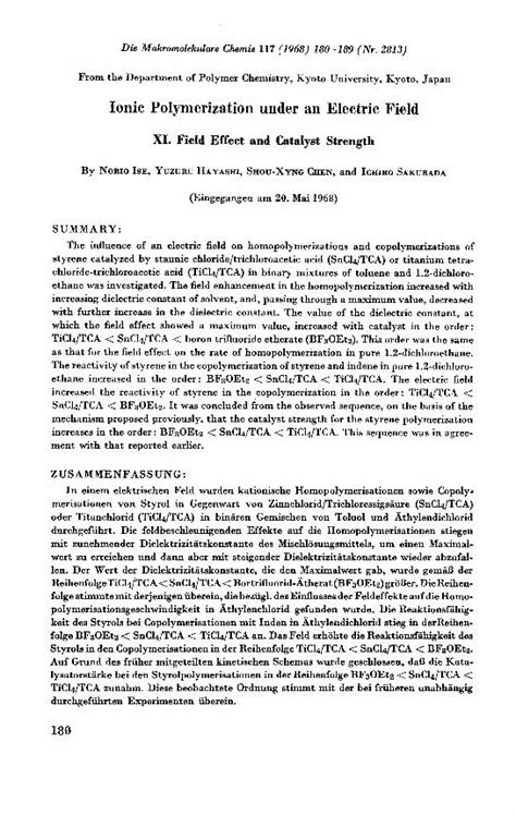 Pdf Ionic Polymerization Under An Electric Field Xi Field Effect