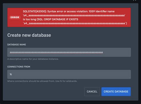 Database An Error Occurs When Creating A Database With A Long Name