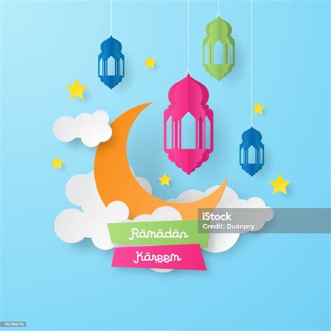 라마단 카림 디자인 배경 종이 예술 벡터 일러스트 레이 션 0명에 대한 스톡 벡터 아트 및 기타 이미지 0명 3차원 형태