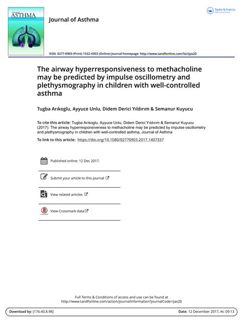 Pdf The Airway Hyperresponsiveness To Methacholine May Be Predicted By Impulse Oscillometry