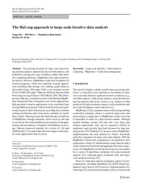 Pdf The Haloop Approach To Large Scale Iterative Data Analysis