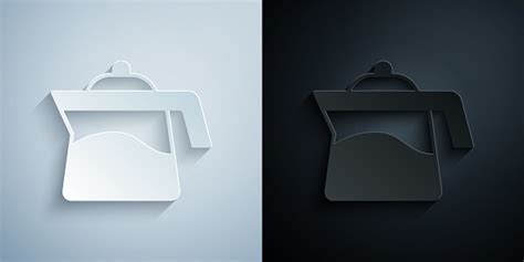 종이 컷 주전자 아이콘 회색과 검은 색 배경에 격리 종이 아트 스타일 벡터 0명에 대한 스톡 벡터 아트 및 기타 이미지 0명