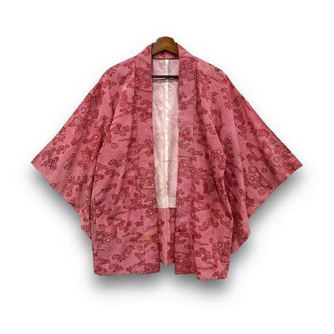 Japanese Vintage Kimono Haori Jacket Robe Dress Geometric Traditional