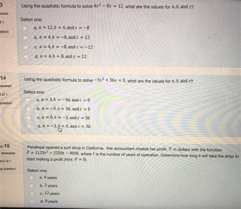 solved transcribed image text using the quadratic formula to