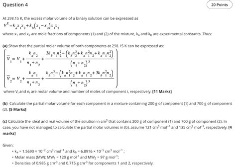 At 29815 K The Excess Molar Volume Of A Binary