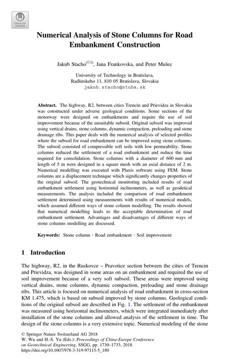 Pdf Numerical Analysis Of Stone Columns For Road Embankment Construction Volume 2