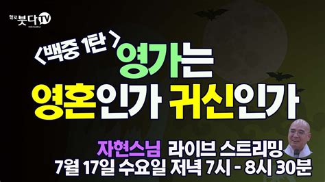 📣생방송 2024년 7월 17일수 저녁 7시 🎊백중 1탄 영가는 영혼인가 귀신인가 자현스님의 기도를 알아가는 저녁 문화