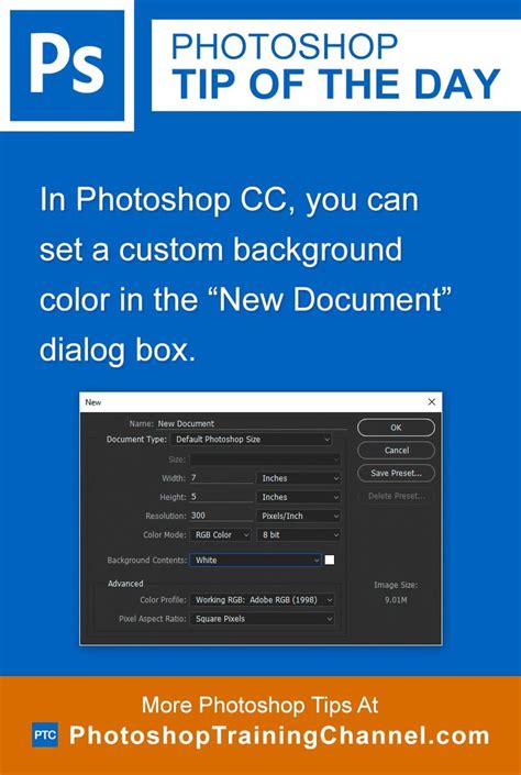Set Custom Background Color In New Document Dialog Photoshop Tips