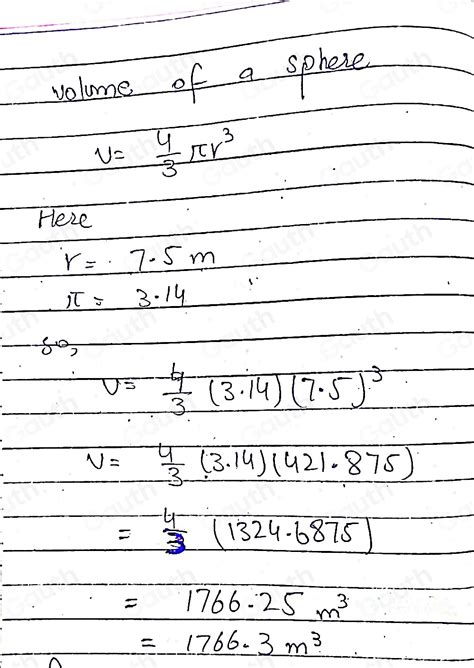 Solved The Radius R Of A Sphere Is M Calculate The Sphere S Volume V Use The Value