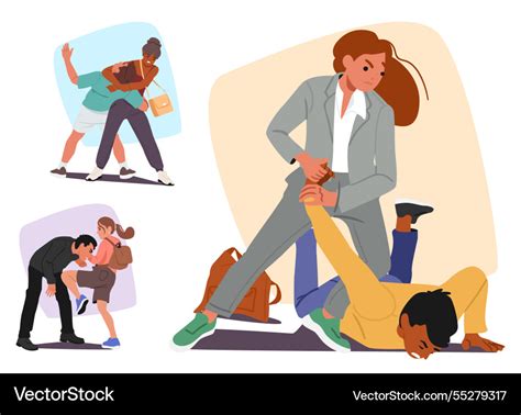 Furious Strong Women Cartoon Characters Fighting Vector Image