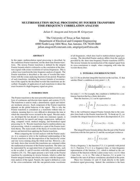 Pdf Multiresolution Signal Processing By Fourier Transform Time