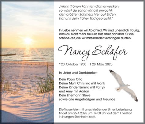 Traueranzeigen Von Nancy Schäfer Mittelhessen Gedenkt De