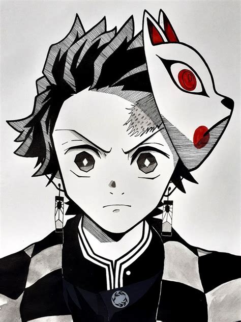 Tanjiro Kamado Kimetsu No Yaiba Anime Character Drawing Anime Canvas